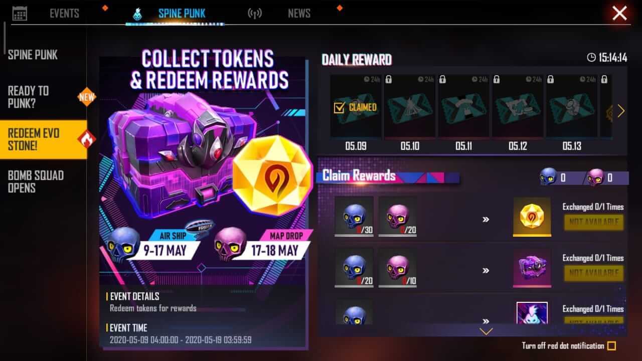 How To Collect Blue Skull & Purple Skull Tokens In Free Fire - Spine ...