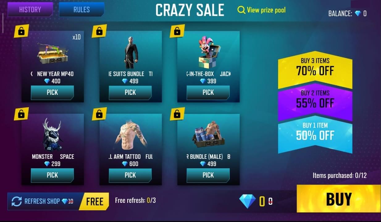 Free Fire Crazy Sale Event - Get 70% Discount On All Items – Mobile ...