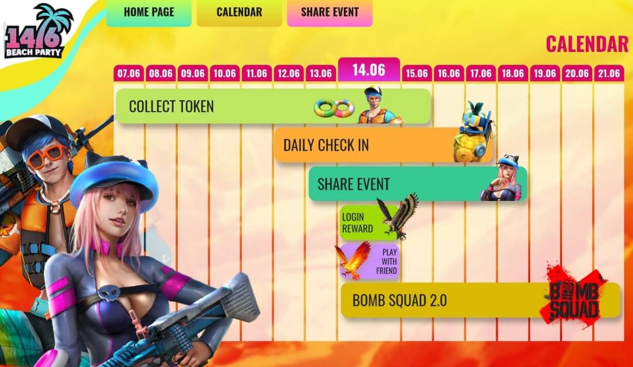 Free Fire Beach Party Event 2020: 14/6 Beach Party Event Details ...