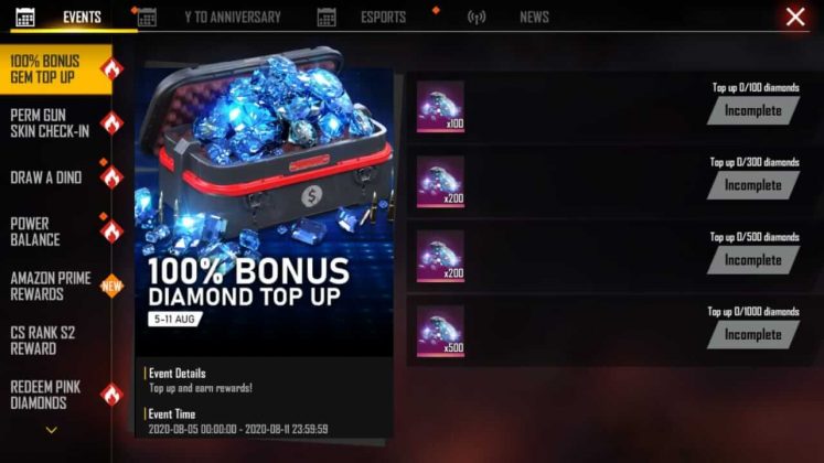 Free Fire Giving Away 100% Top Up Bonus (Double Diamonds) Up To 1000 ...